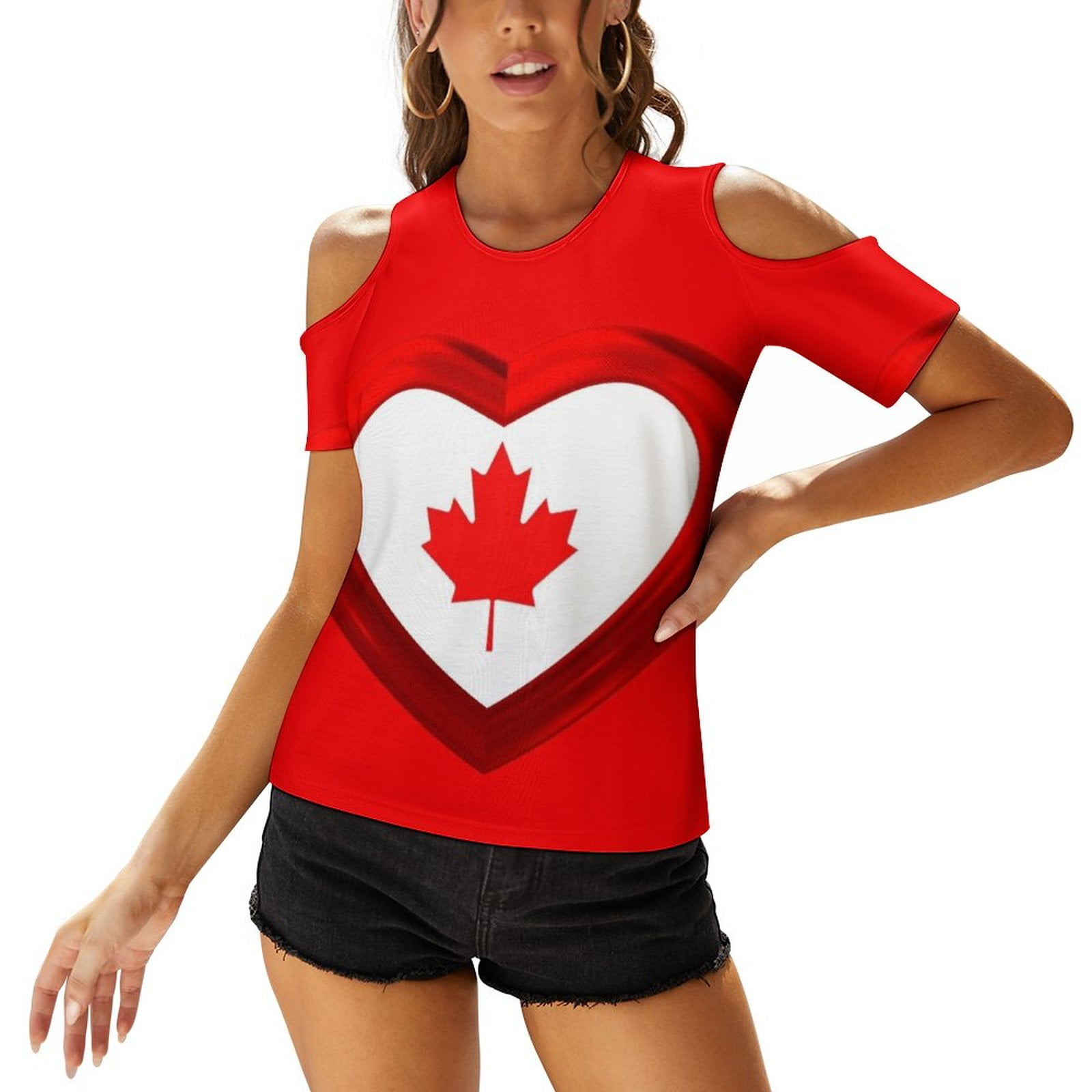 Big Love Canada 2211 Women Print T Shirt Casual Off Shoulder Loose ...