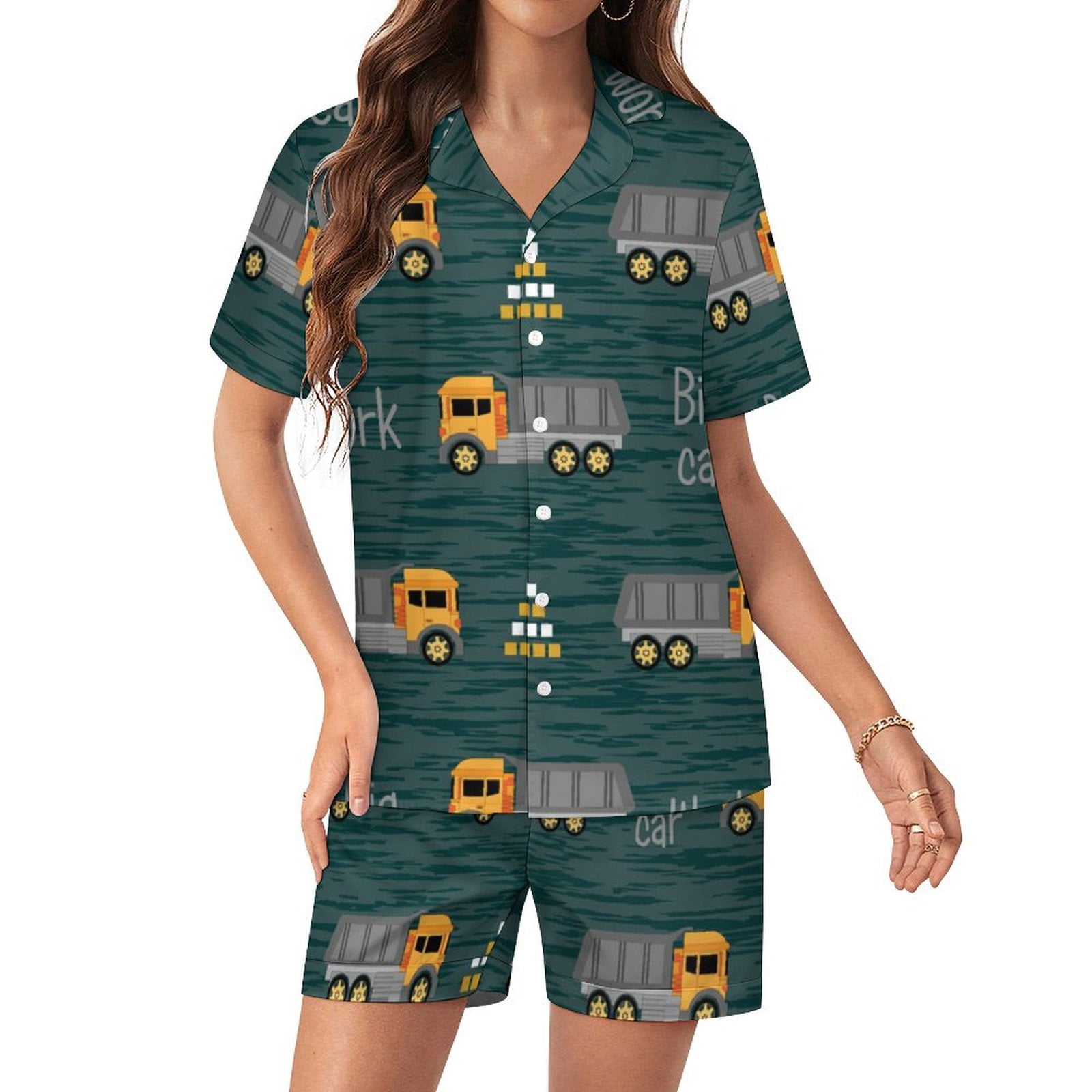 Big Machine Print Pajama Men Long Pajamas Sleepwear Suit Cuban Collar ...
