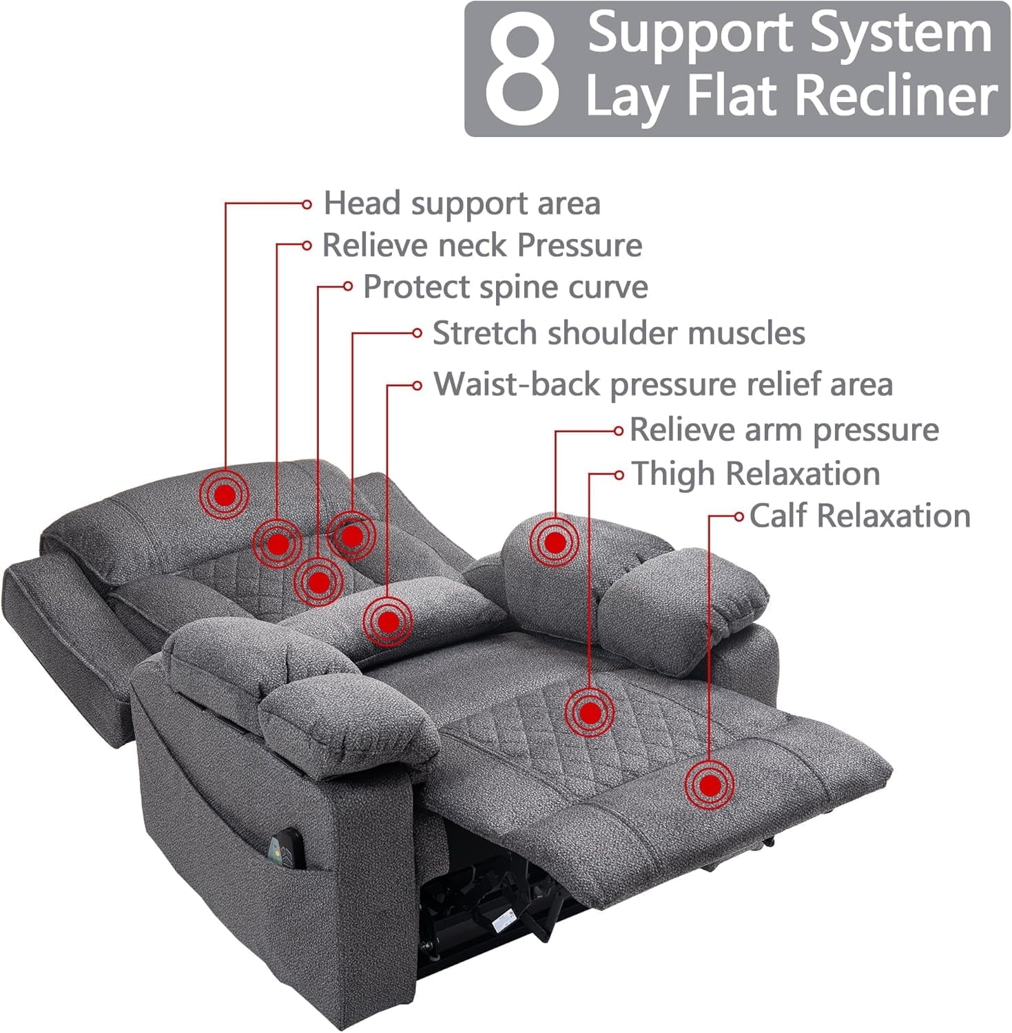 Big Man Power Lay Flat Lift Chair Oversized Recliner Dual Motor Heat ...