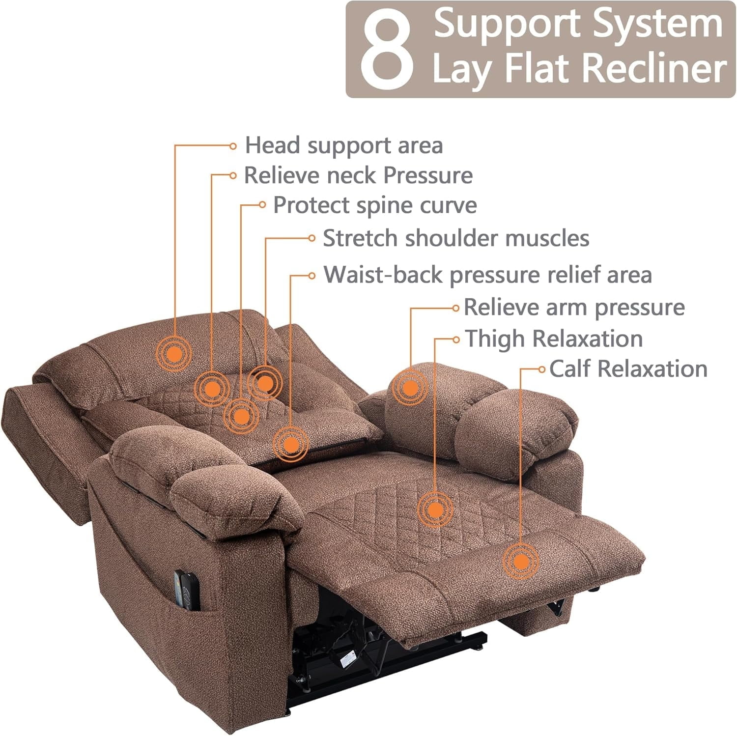 Big Man Power Lay Flat Lift Chair Oversized Recliner Dual Motor Heat Vibration for Elderly ...