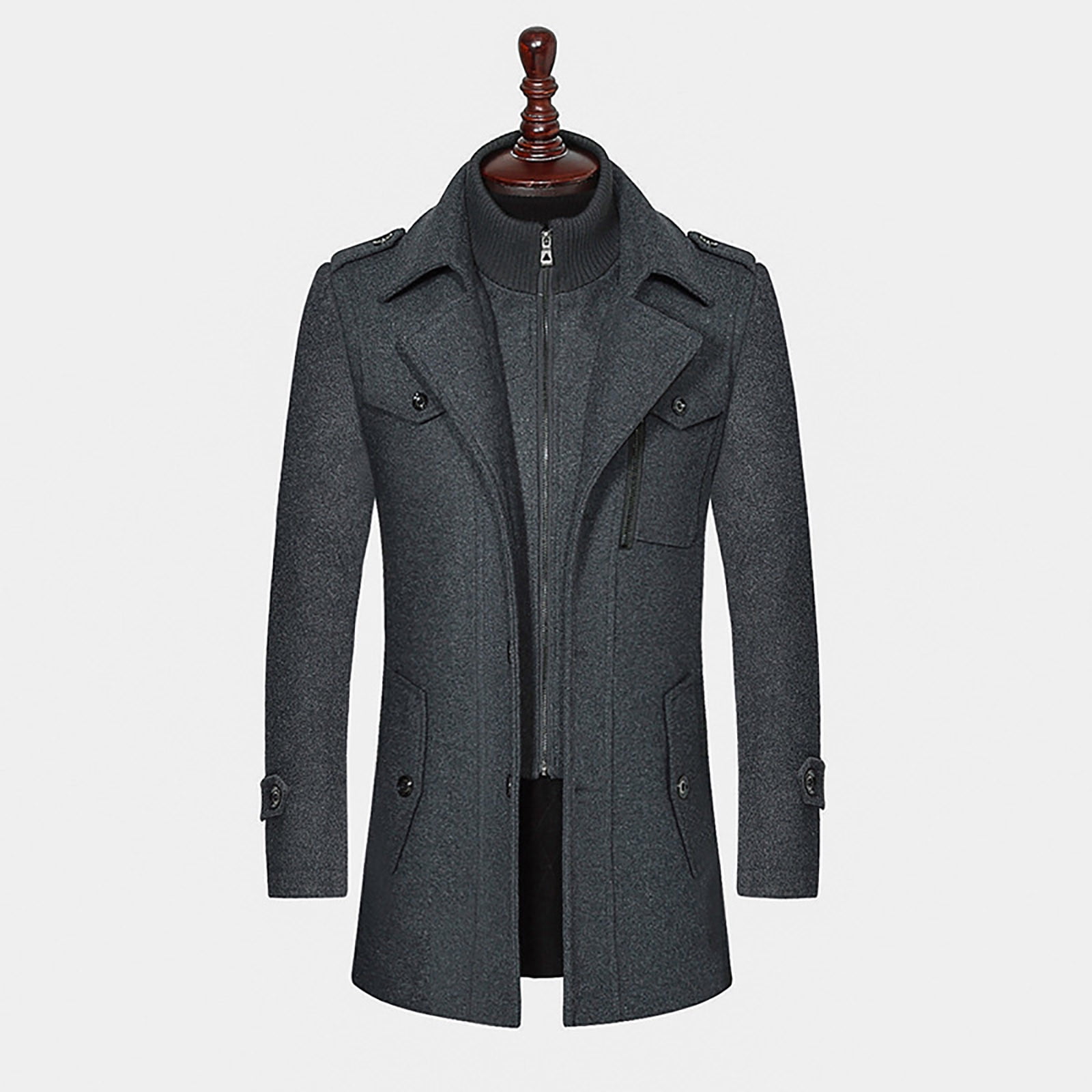 Big Men's Overcoat And Winter Detachable Double-layer Collar Vertical ...
