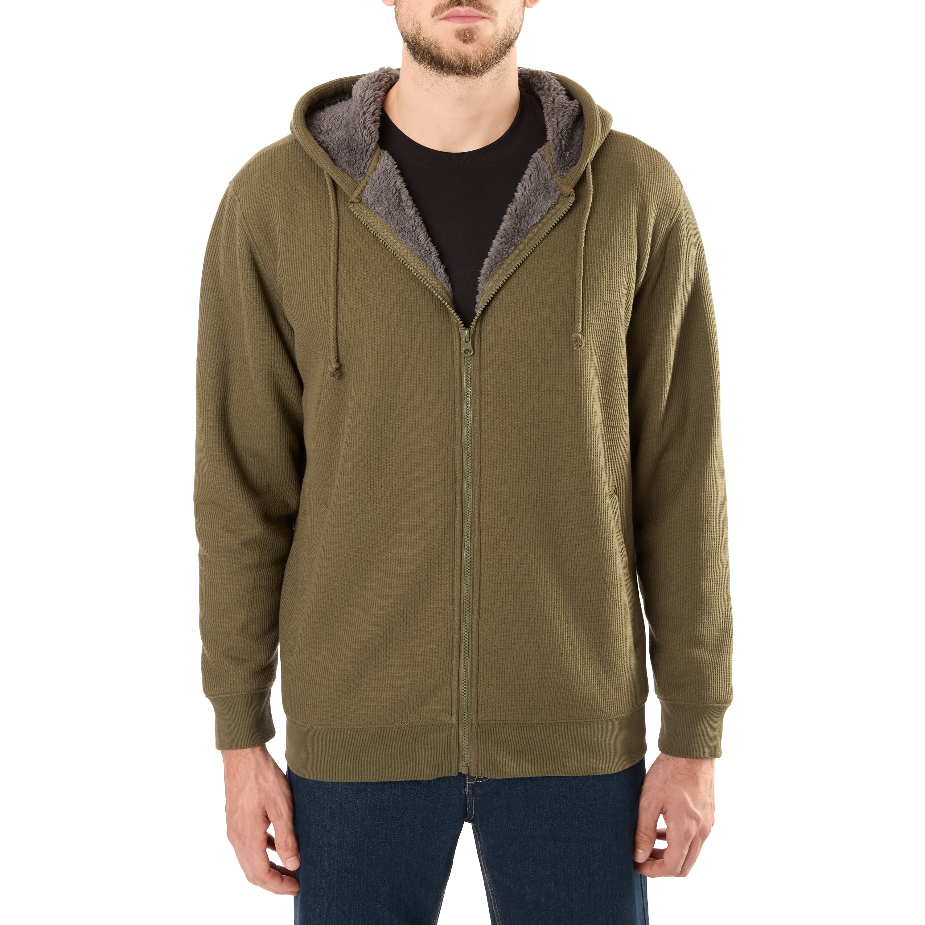 Big Men's Sherpa-Bonded Thermal Knit Hooded Jacket - Walmart.com