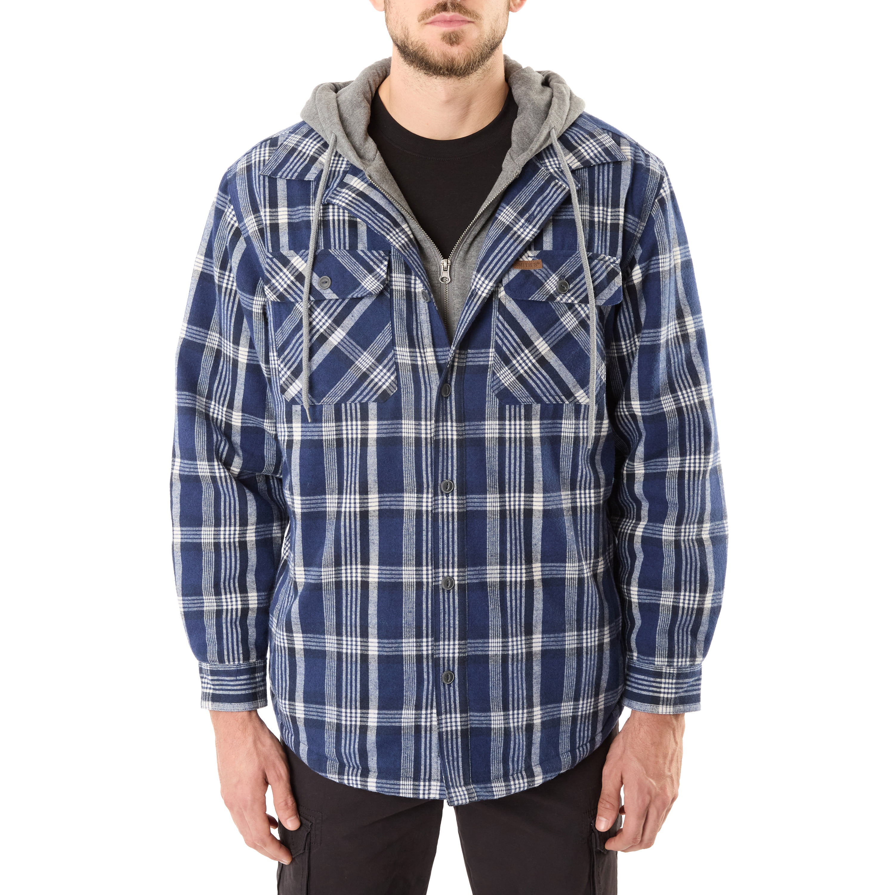 Big Men's Sherpa-Lined Hooded Flannel Shirt Jacket - Walmart.com