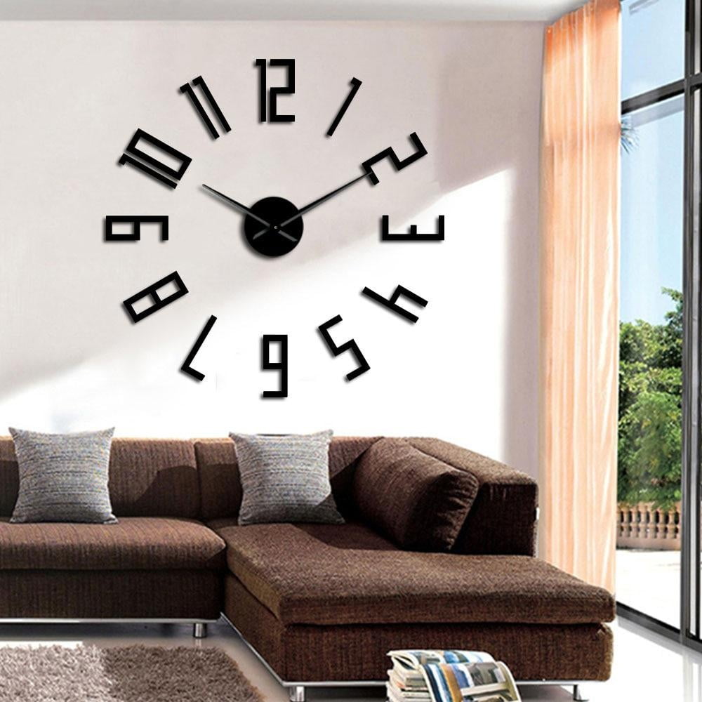 Big Mirror Numbers Modern DIY Large Wall Clocks Frameless Silent Sweep ...