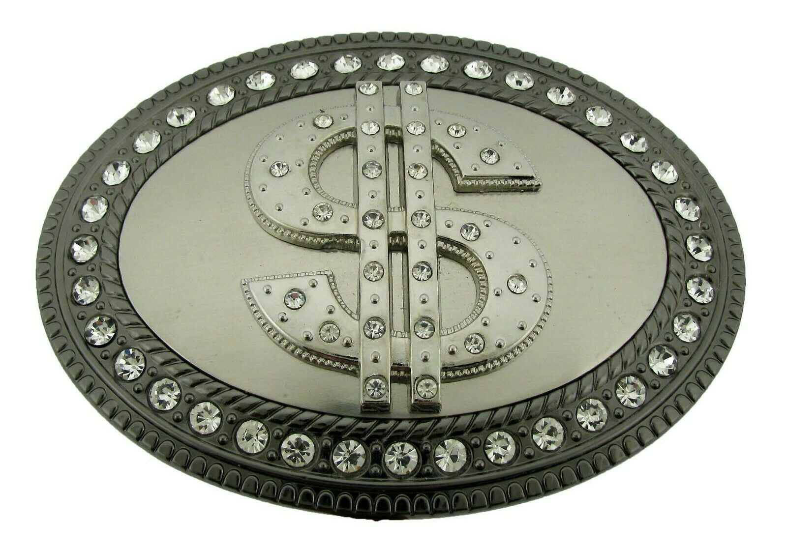 Big Money Belt Buckle $ Dollar Sign American Patriotic Gunmetal Shiny ...