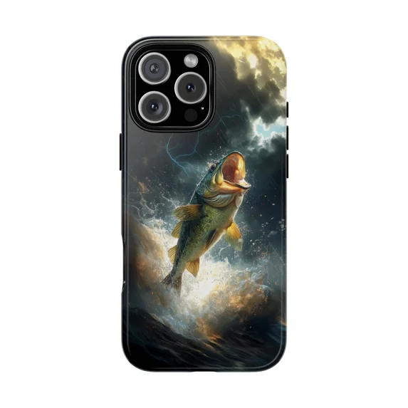 Big Mouth Bass Fishing Storm Art iPhone Case 17 through 11 Pro Max ...