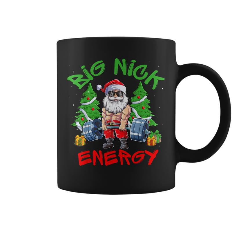 Big Nick Energy Santa Gym Fitness Weight Lifting Christmas Coffee Mugs ...