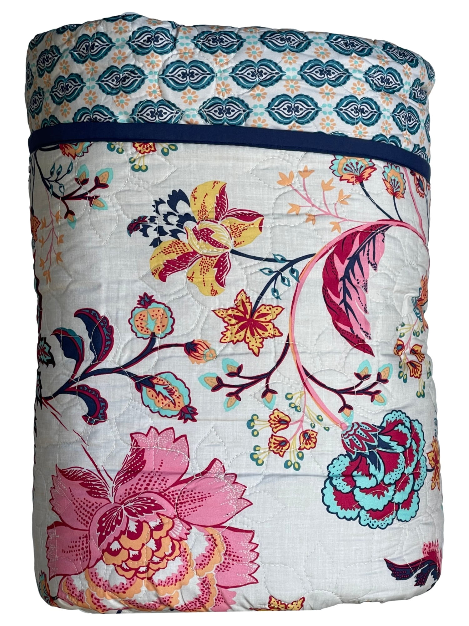 Big One Floral Cotton Full/Queen Bedding Set: Jacobean Ivory Reversible ...