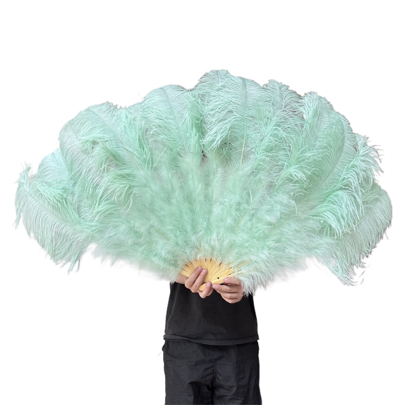 Big Ostrich Feathers Fan 13Bone 100CM 130CM Hands Held Folding Fan For ...
