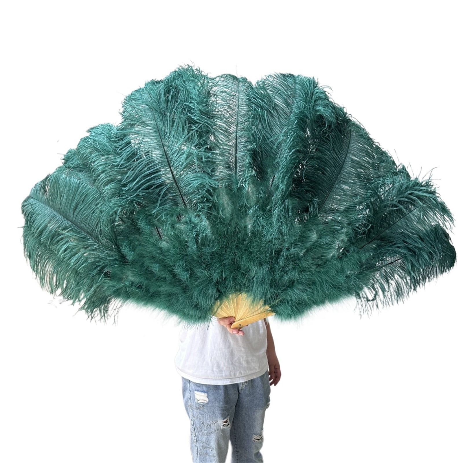 Big Ostrich Feathers Fan 13Bone 100CM 130CM Hands Held Folding Fan For ...