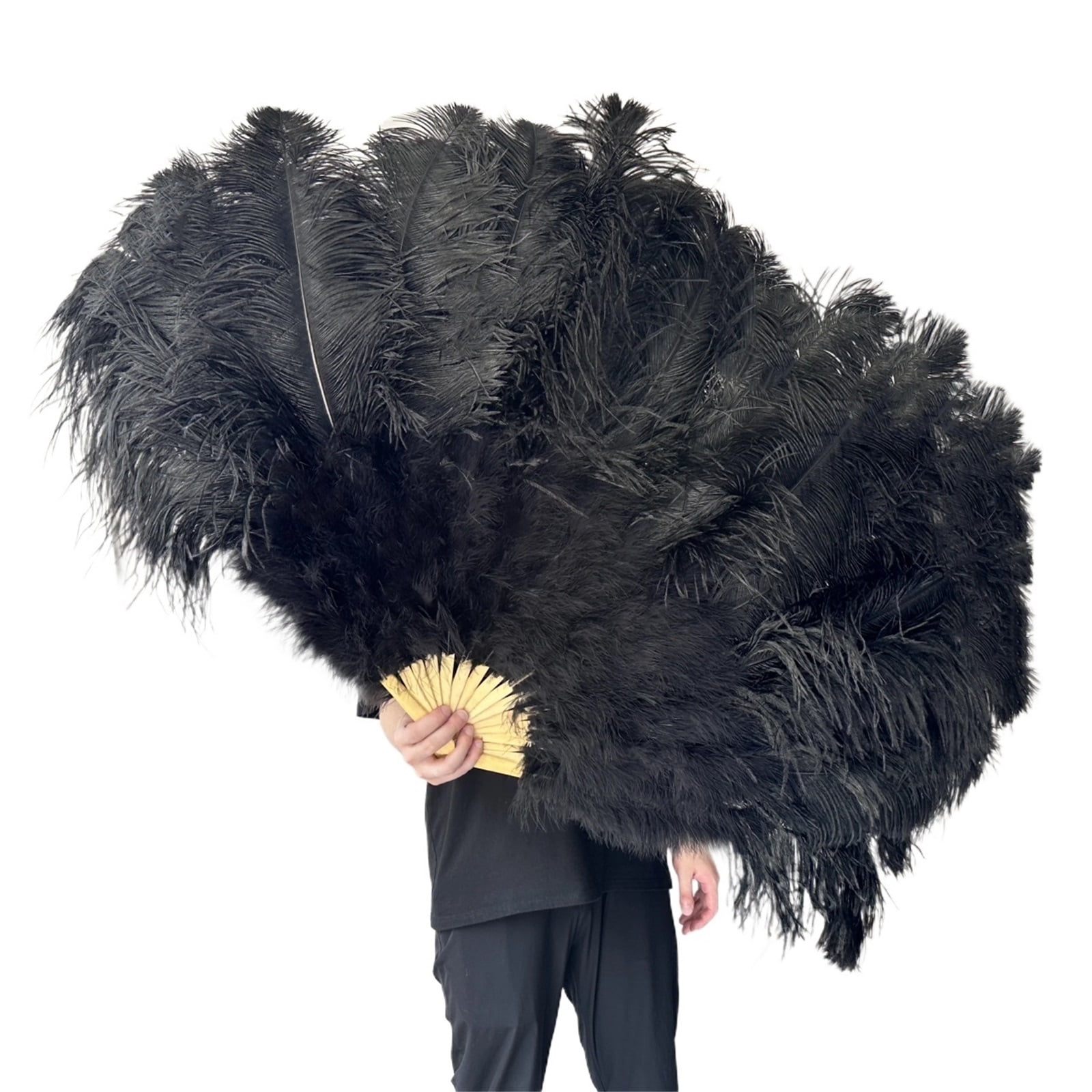 Big Ostrich Feathers Fan 13Bone 100CM 130CM Hands Held Folding Fan For ...