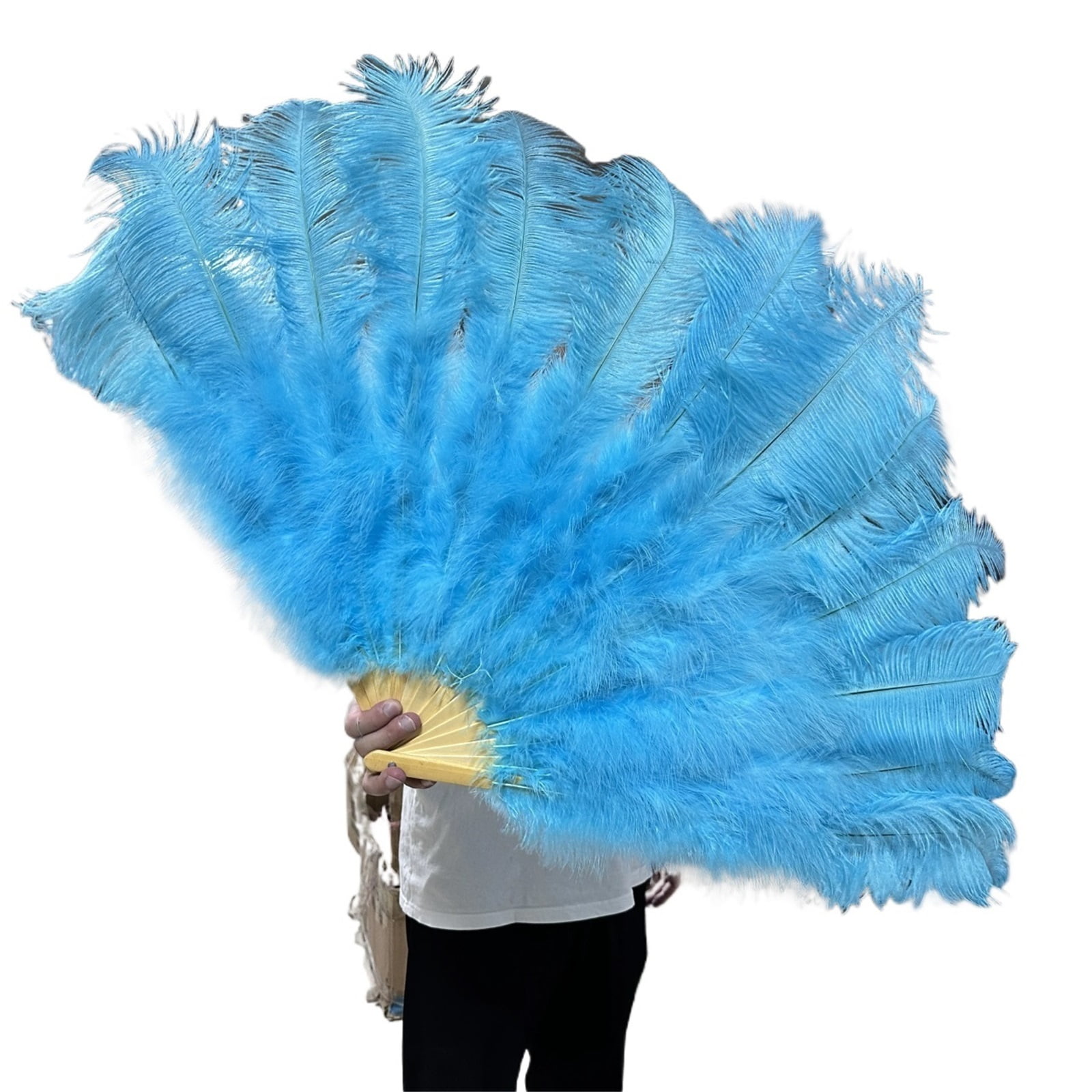 Big Ostrich Feathers Fan 13Bone 100CM 130CM Hands Held Folding Fan For ...