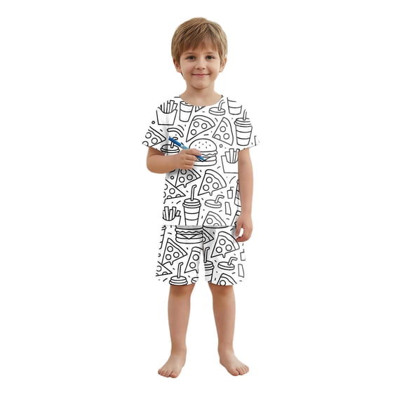 Big Outfits For Boys Doodle Print Short Sleeve Shirt And Shorts ...