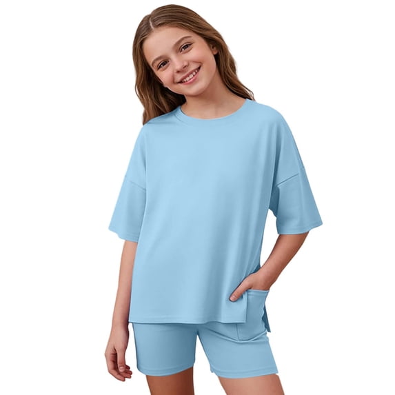 Big Outfits For Girls Casual Two Piece Loose Side Opening Shirt And ...