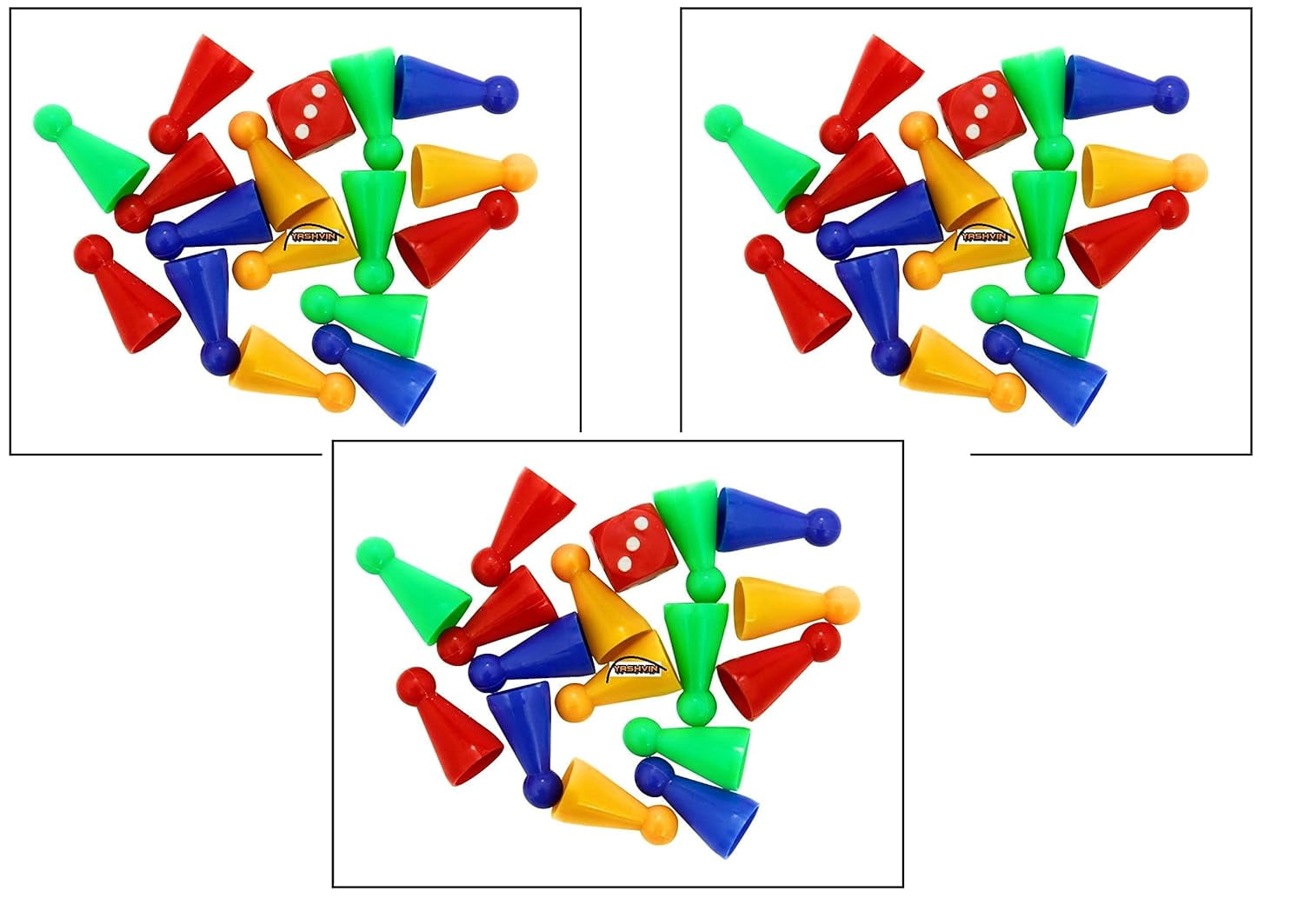 Big Pack Of 3 Ludo Dice & Token Set/Ludo Goti Standard Size (Multicolor ...