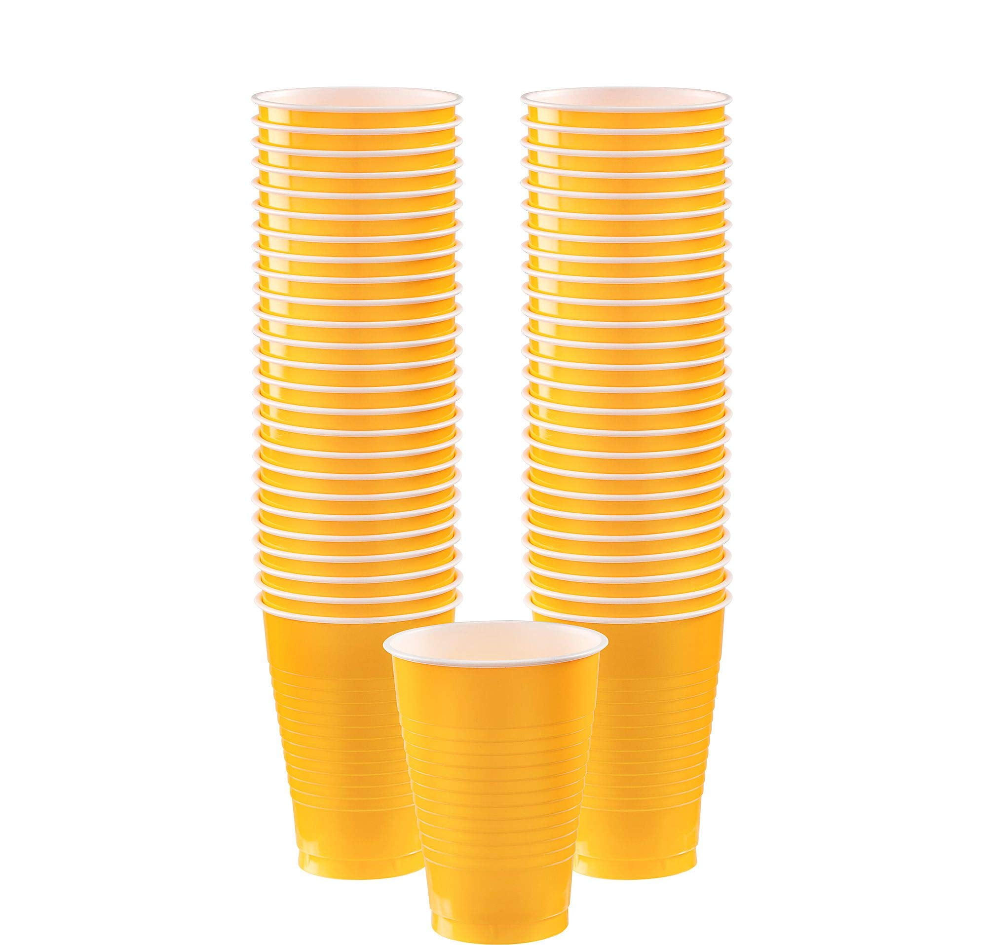 Amscan Sunshine Yellow Colored Everyday Disposable Plastic Cups | 12 oz ...