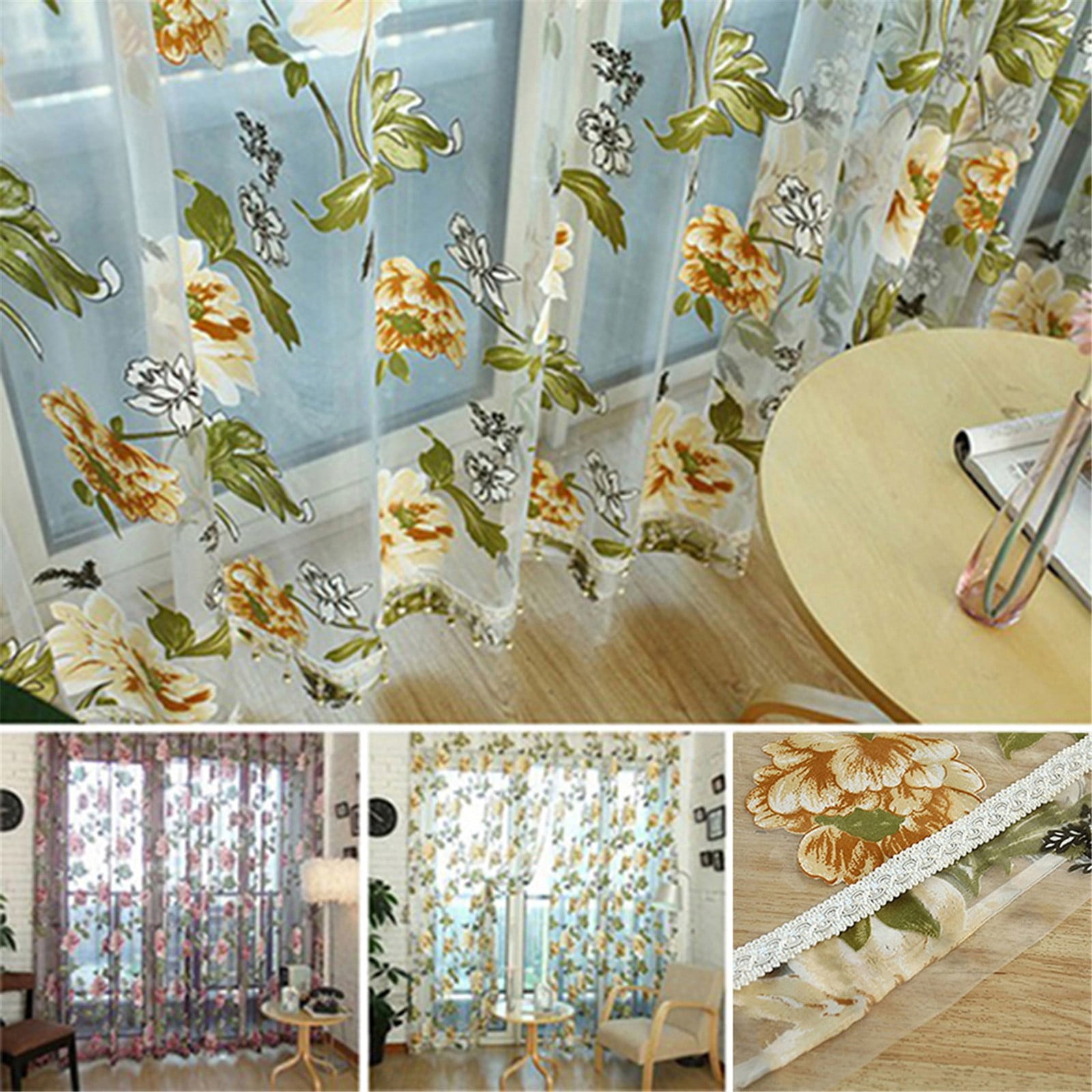 Big Peony Curtains Rotten Flower Window Screen Yellow E Polyester ...