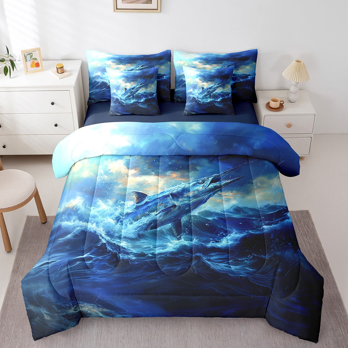 Big Pike Fish Bedding 7Pcs Queen Hunting And Fishing Themed Comforter ...