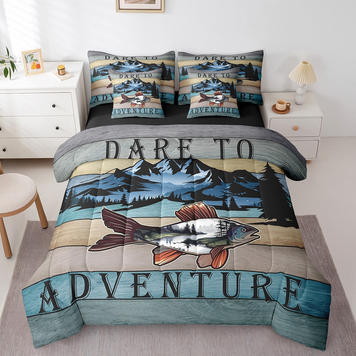 Big Pike Fish Bedding Twin Size 7-Piece Hunting and Fishing Comforter ...