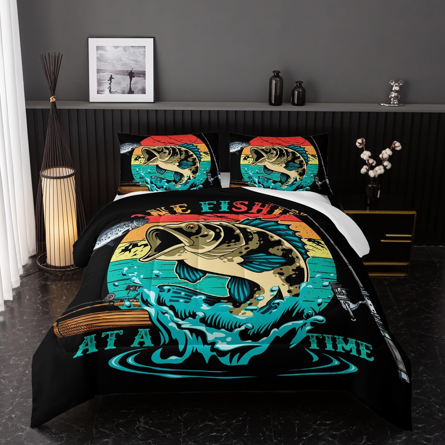 Big Pike Fish Comforter Set, Bass Fishing Comforter Set for Boys Girls ...