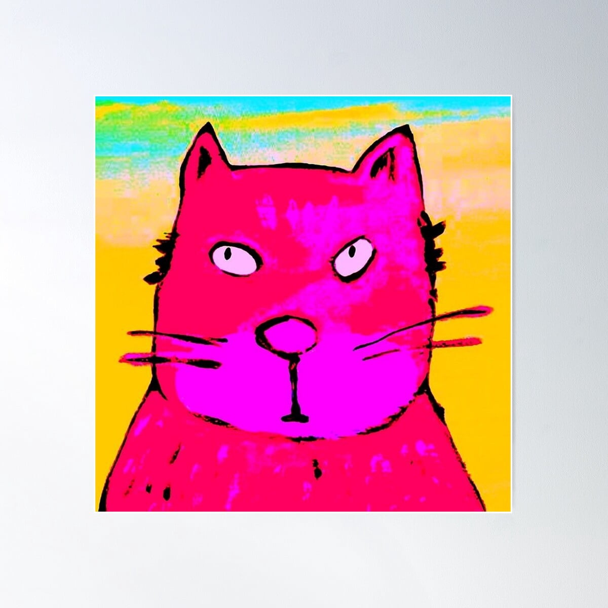 Big Pink Cat Poster Wall Art, Modern Wall Decor For Living Room Bedroom ...