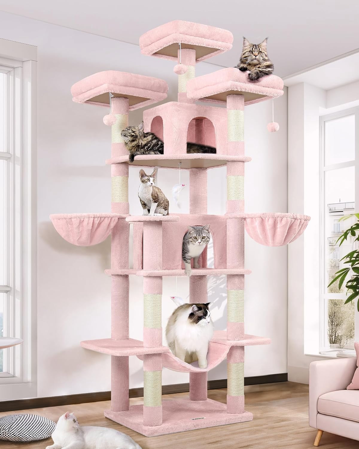 Big Pink Cat Tower for Indoor Cats, 80inch Cat Tower for Multiple Adult ...