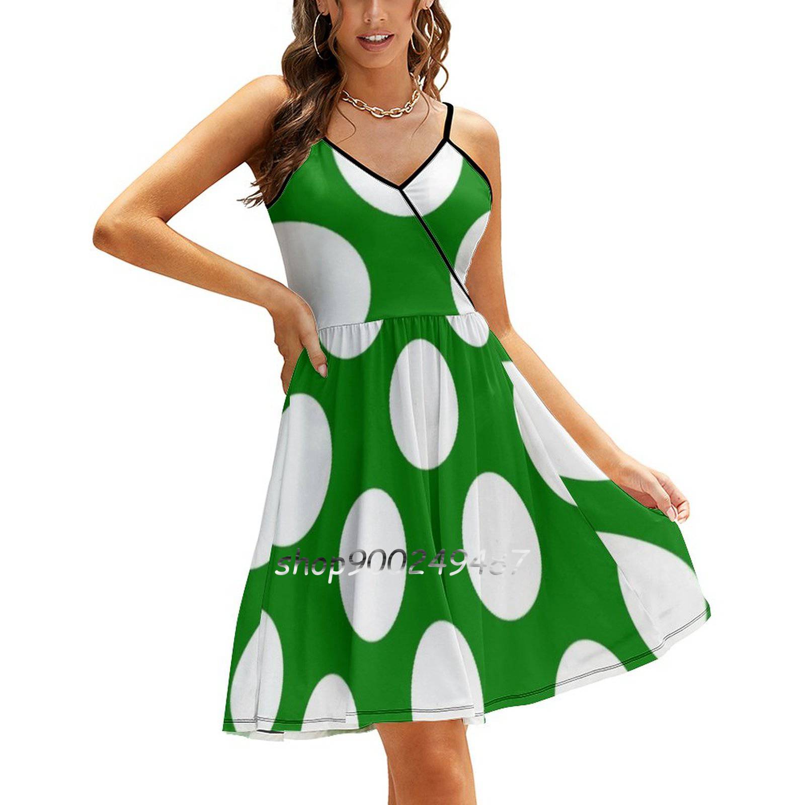 Big Polka Dots Green White Modern Trendy Pattern Sweet Elegant Dress ...