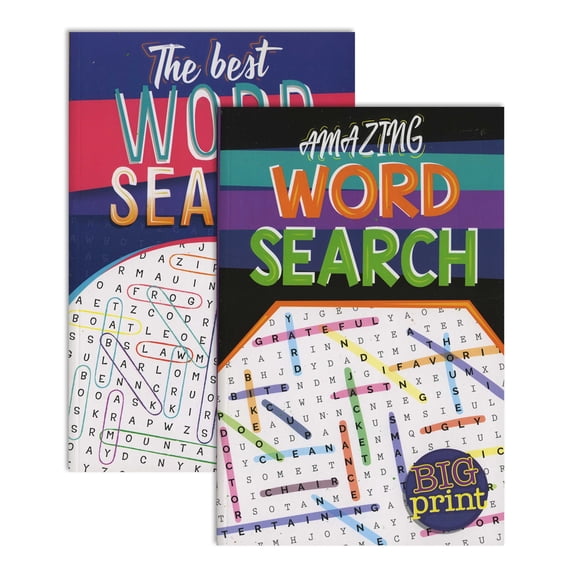 BAZIC Products Big Print Word Search Puzzle Books 8x5 Inches 2 Pack for ...