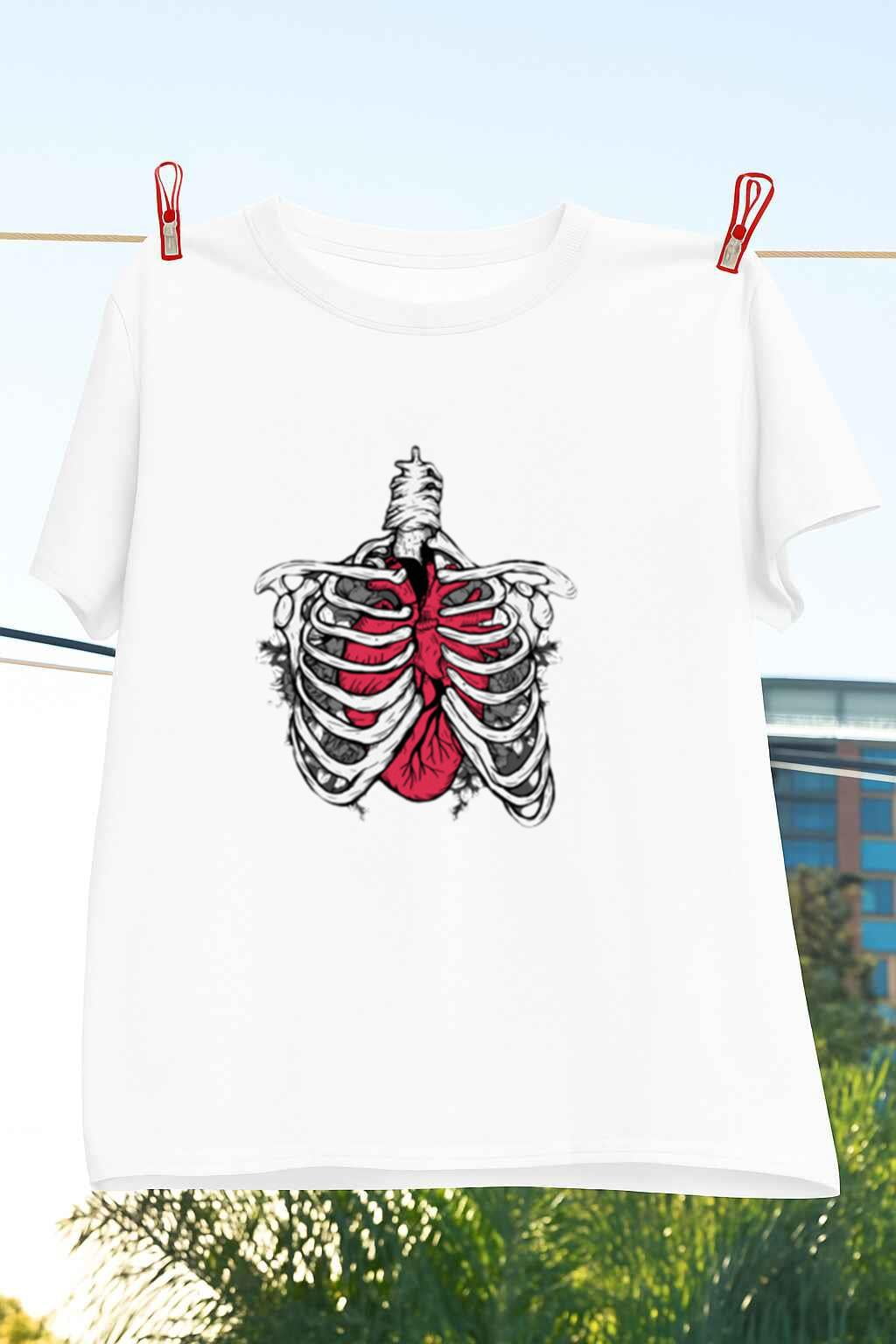 Big Red Heart Skeleton Funny Gothic Skeleton Heart Graphic T-Shirt up ...