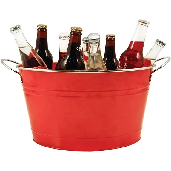 Big Red Ice Bucket - Galvanized Metal Drink Beverage Tub for Home ...