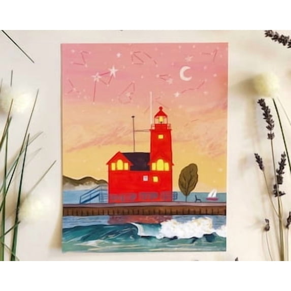Big Red Lighthouse Poster Holland Michigan Harbor Lighthouse Coast ...