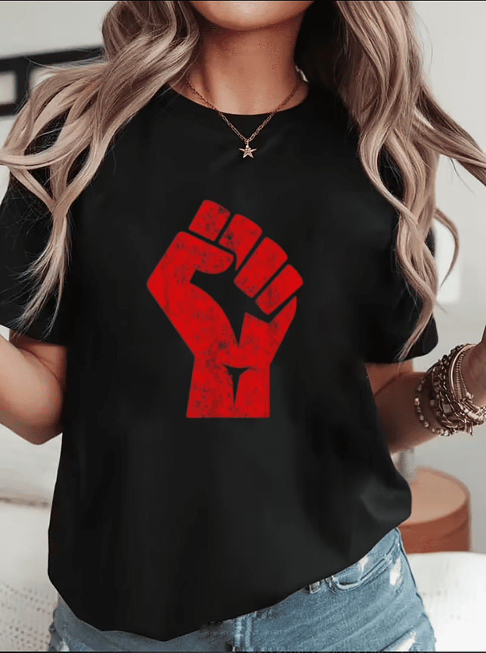 Big Red Raised Fist Symbol of Unity Power Solidarity Strength Unisex T ...