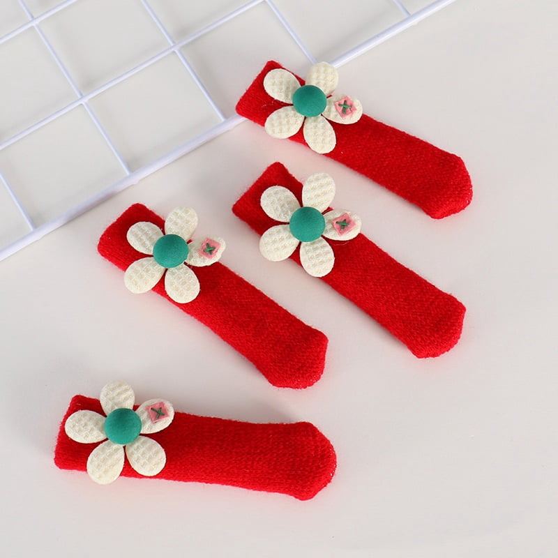 Big Red and White Flower Table Chair Leg Covers - 4 PCS Decorative ...