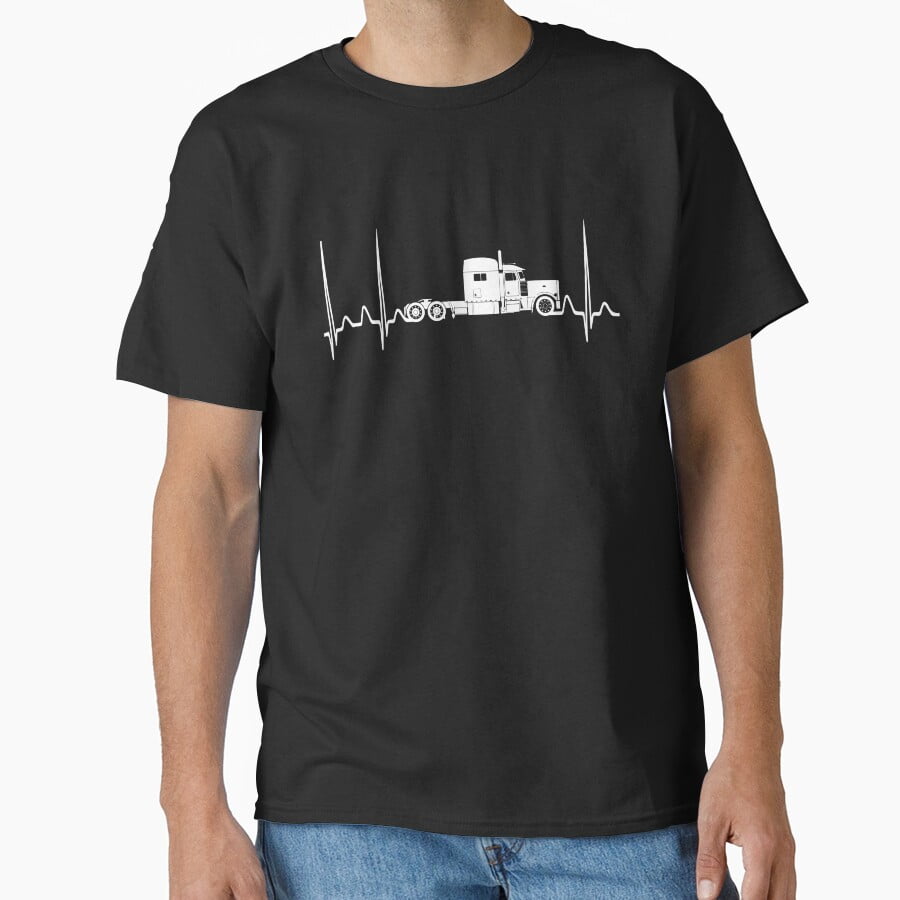 Big Rig Truck Driver Heartbeat Shirt Semi Trailer Pulse Graphic Cotton ...