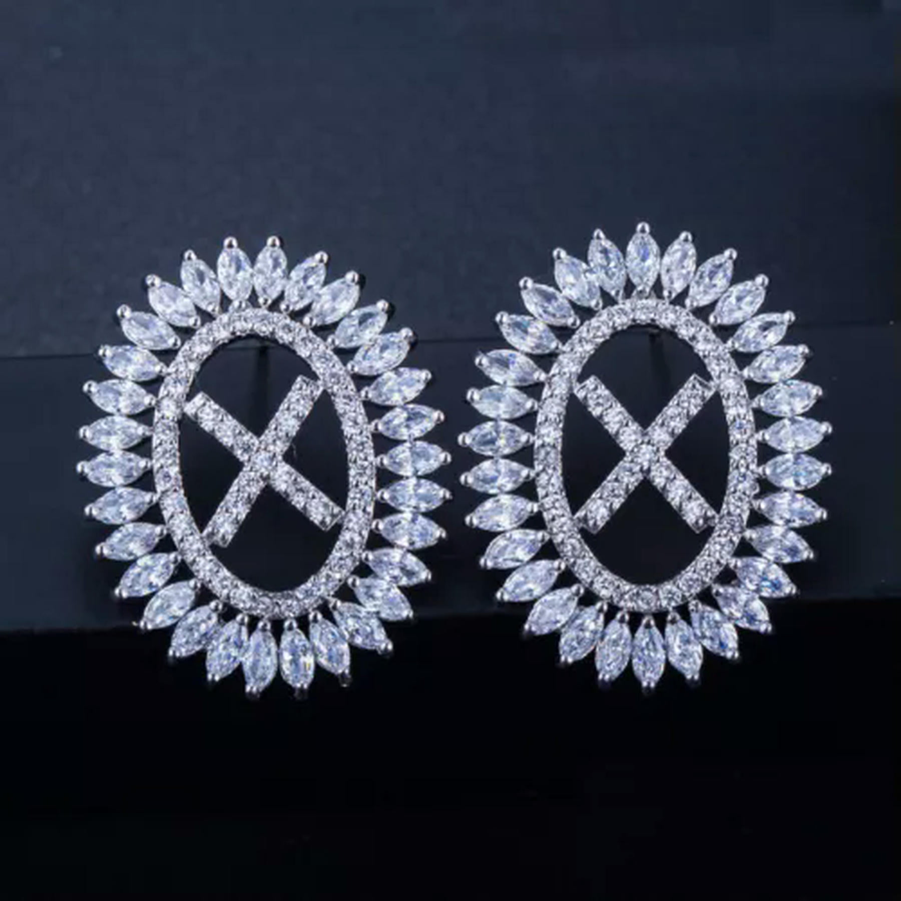 Big Round Cubic Zirconia Initial Letter Stud Earring 925 Silver Fashion ...