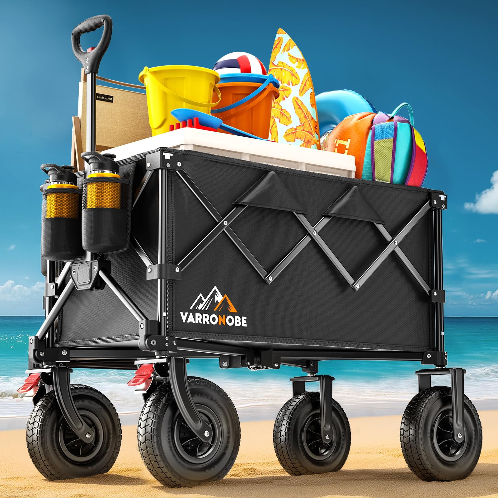 Big Rubber Wheels Beach JKF25 Wagon Cart Foldable, All-Terrain Wheels ...
