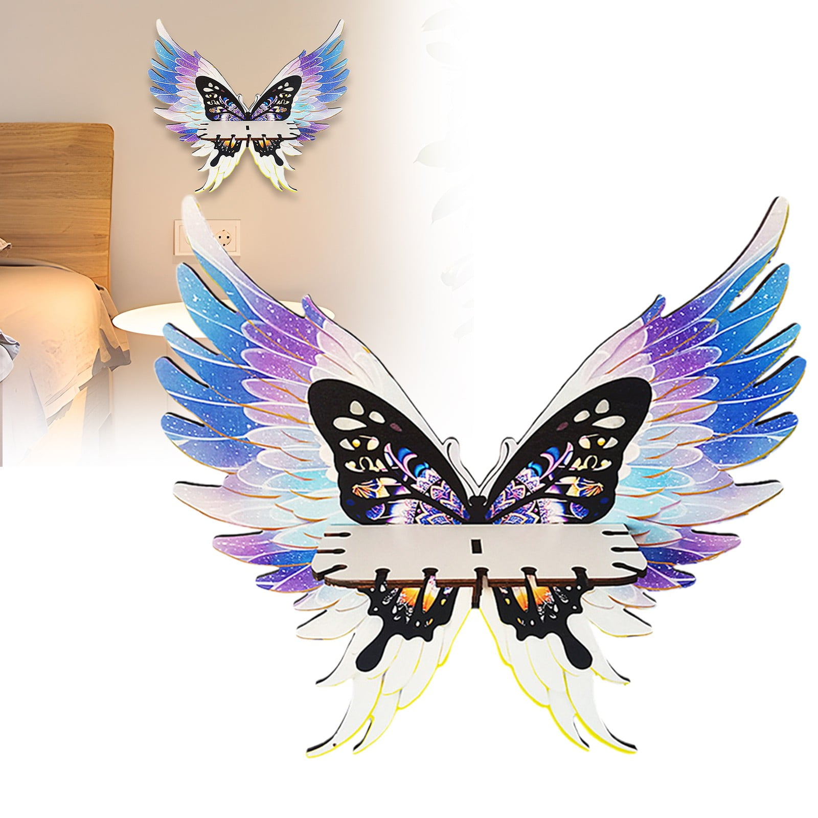 Big Sale! Corner Shelves Wall Mounted, Angel Wings Wooden Floating ...