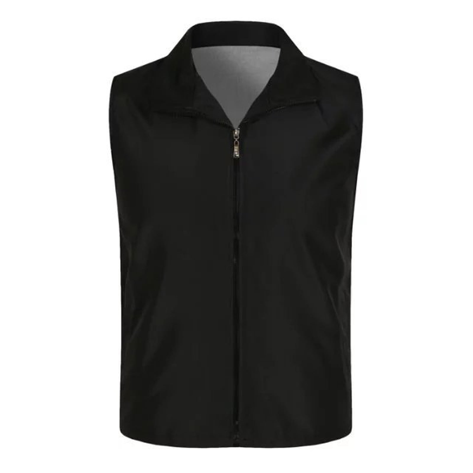 FUNUONY Fleece Vest Lapel Sleeveless Pockets Zipper Placket Mesh ...