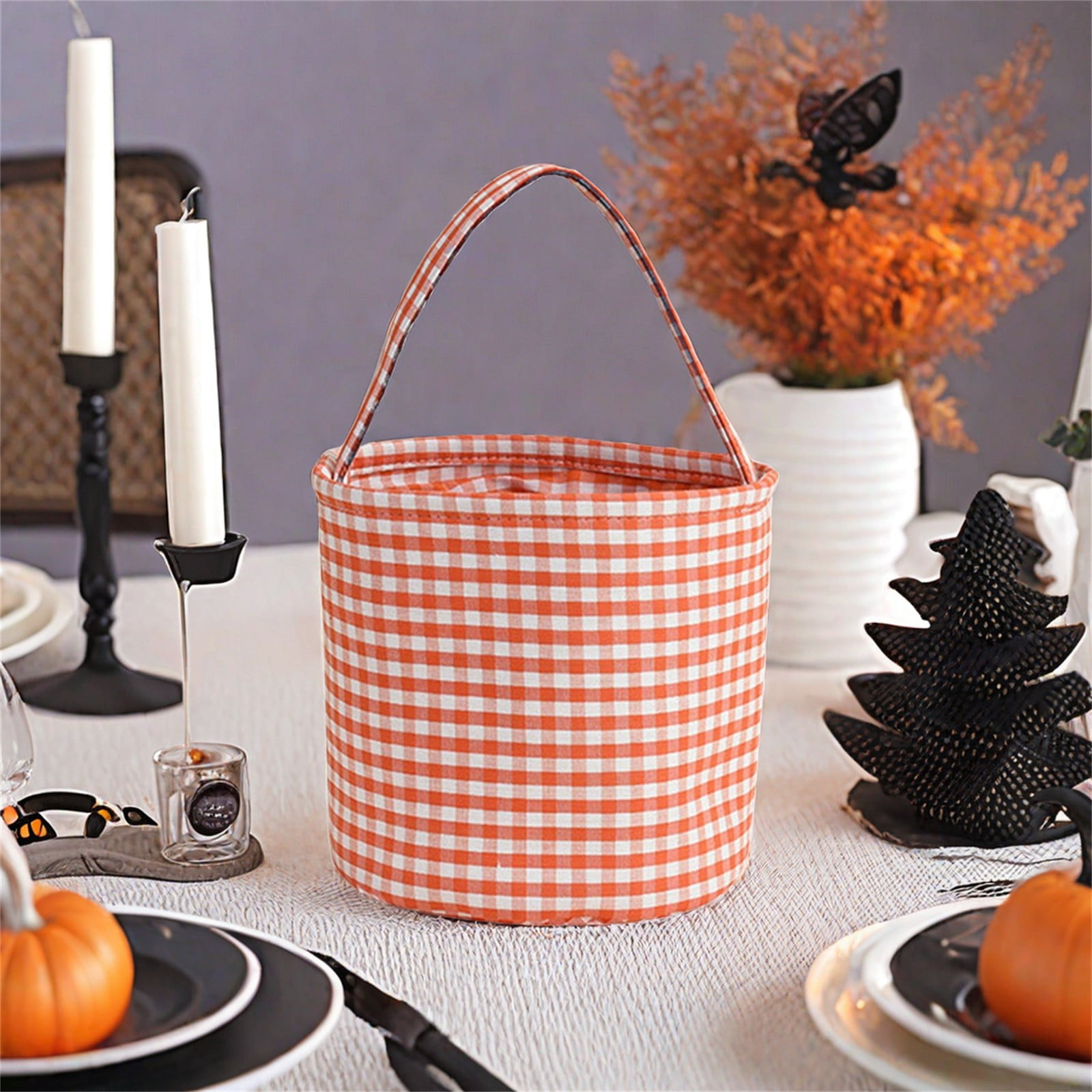 Piaybook Halloween Gingham Tote Basket New Jute Canvas Bucket Halloween ...