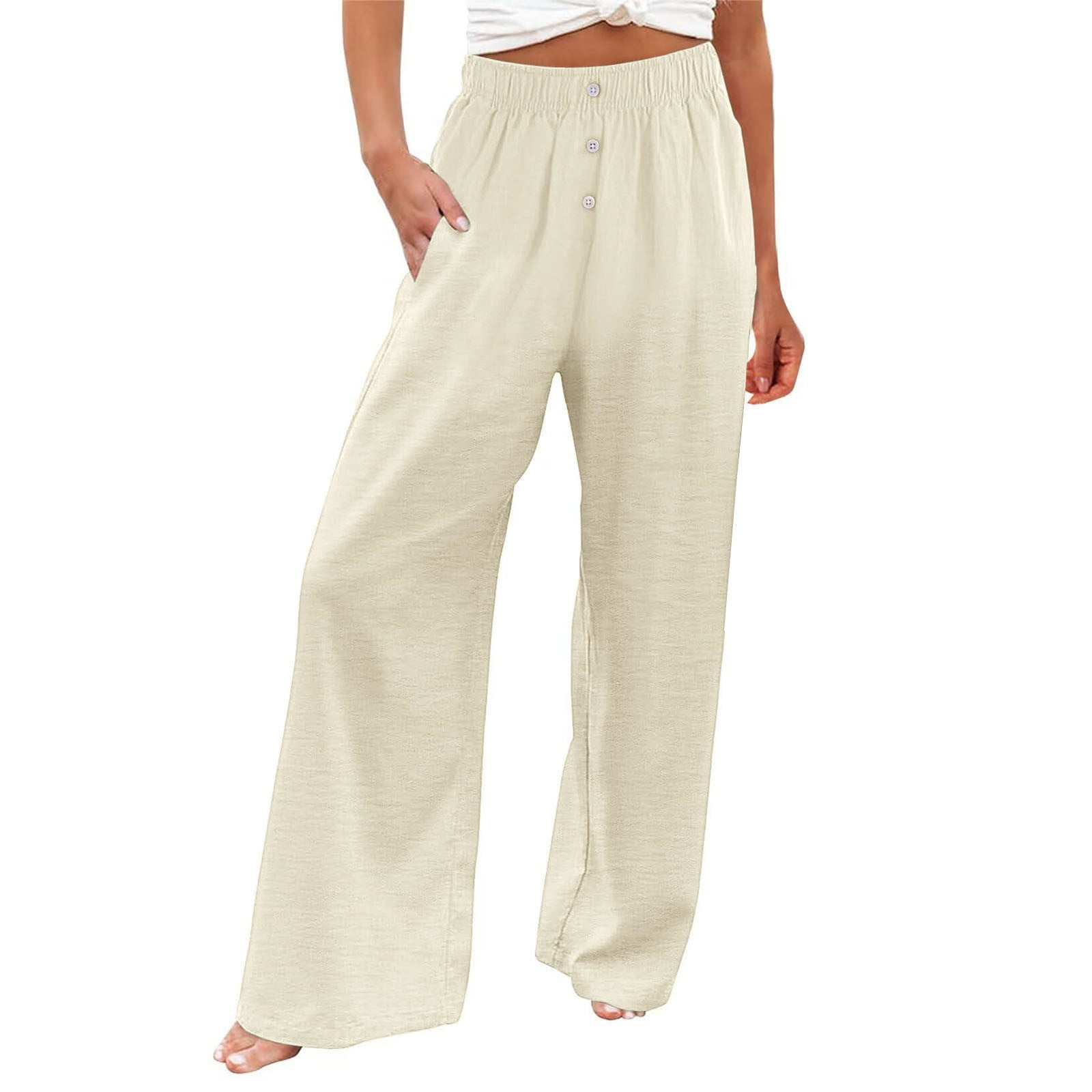 Big Sale! Women's Linen Beach Pants High Waist Wide Leg Comfy Trousers ...