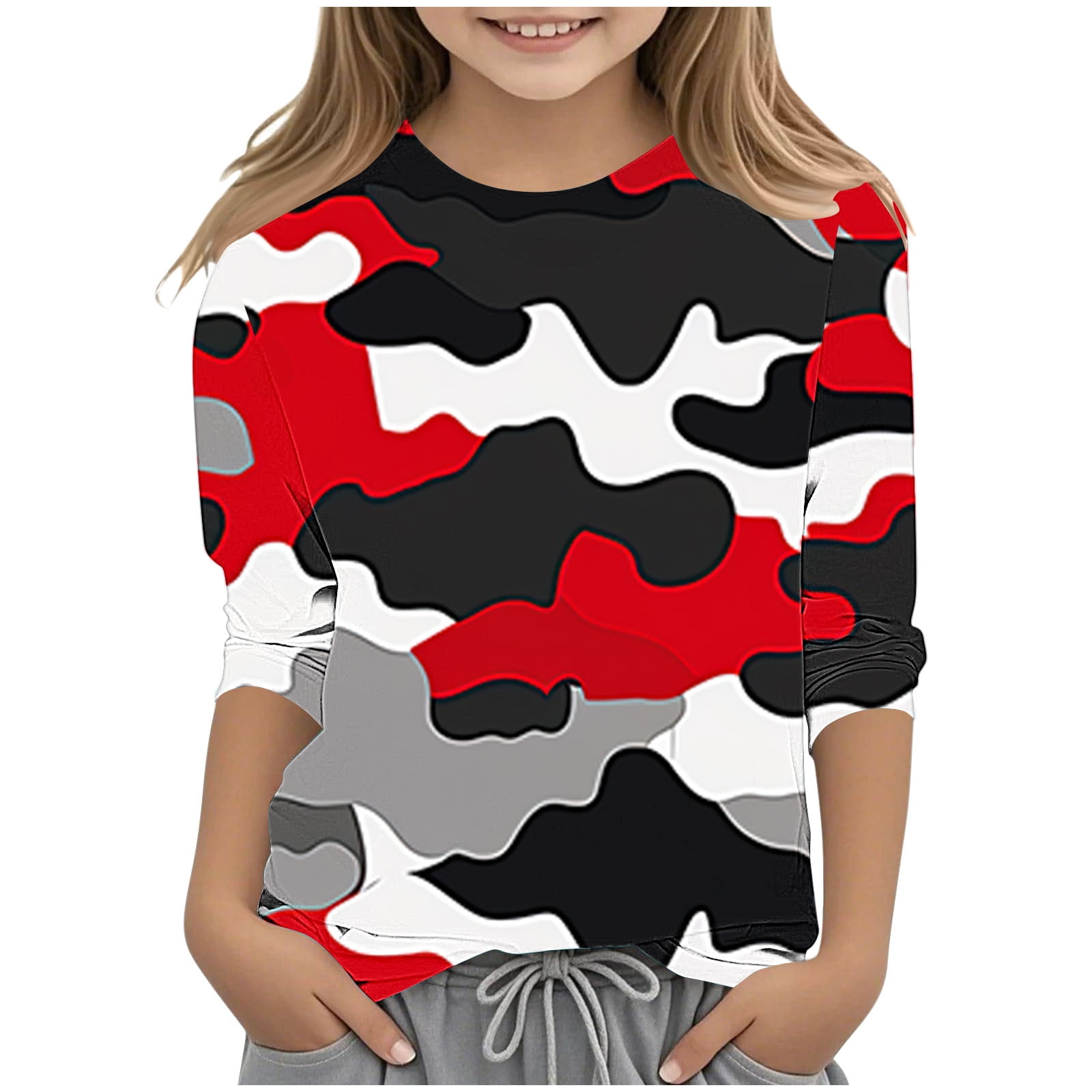 OGLCCG Girls Casual 3/4 Sleeve T-Shirts Tie Dye Round Neck Cute Tunic ...