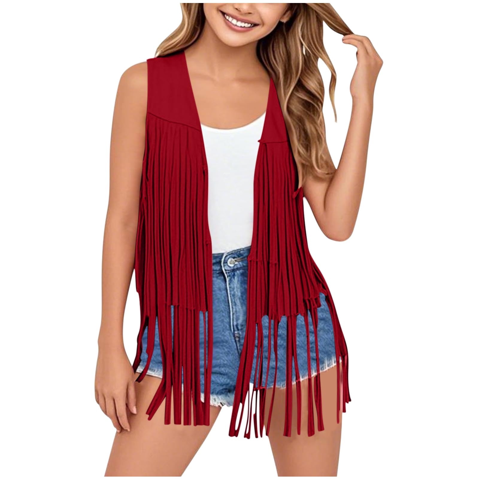 OGLCCG Girls Fringe Vest 70s Hippie Faux Suede Tassel Jacket Cardigan ...