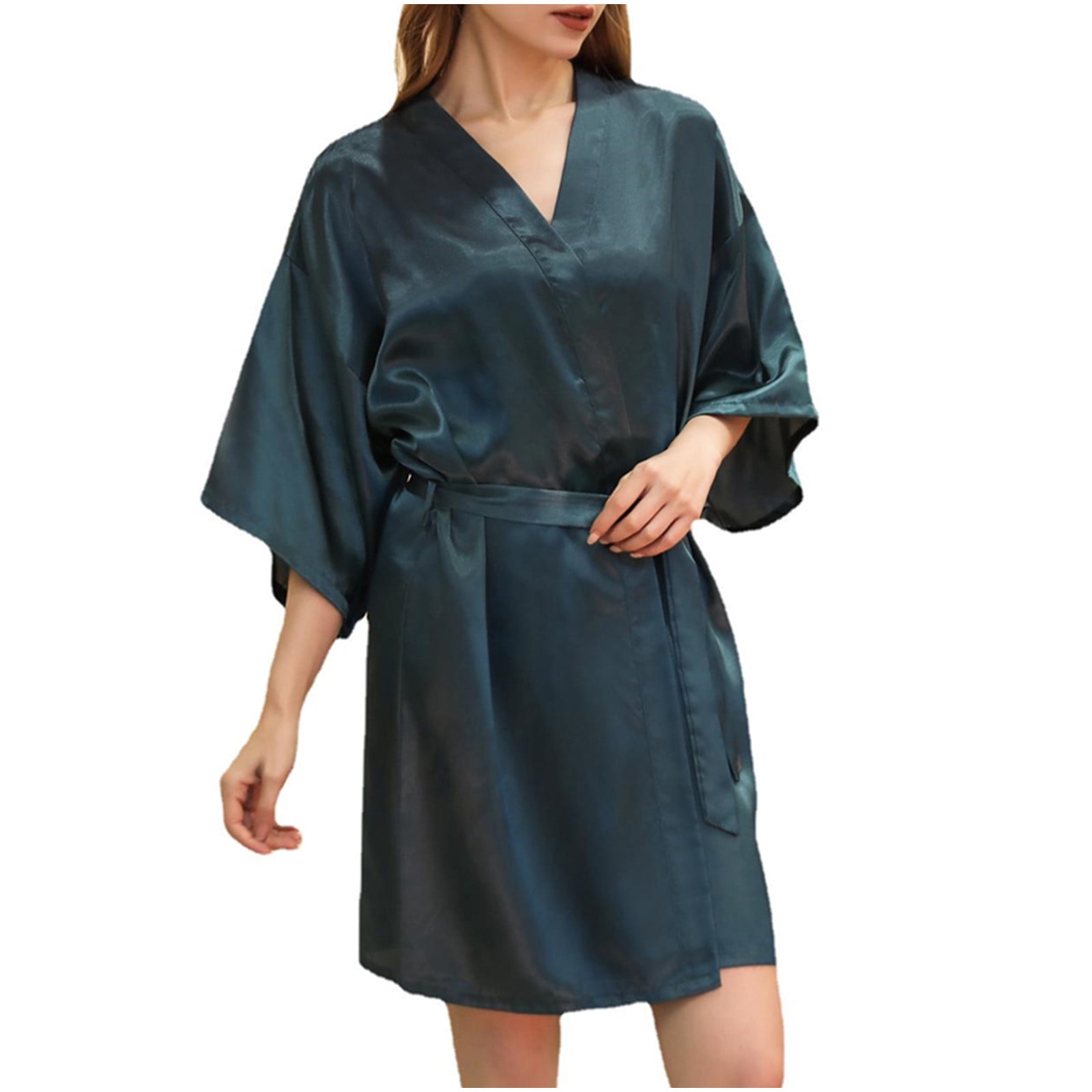 FAHXNVB Women's Bride Bridesmaids Silky Robe Short Satin Kimono Robes ...