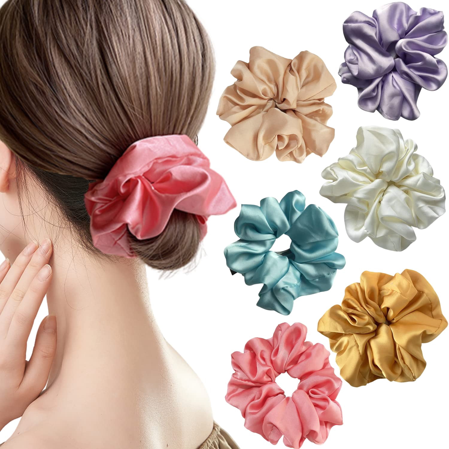 Big Satin Scrunchies for Women, XL Oversized Hair Scrunchies for Thick ...