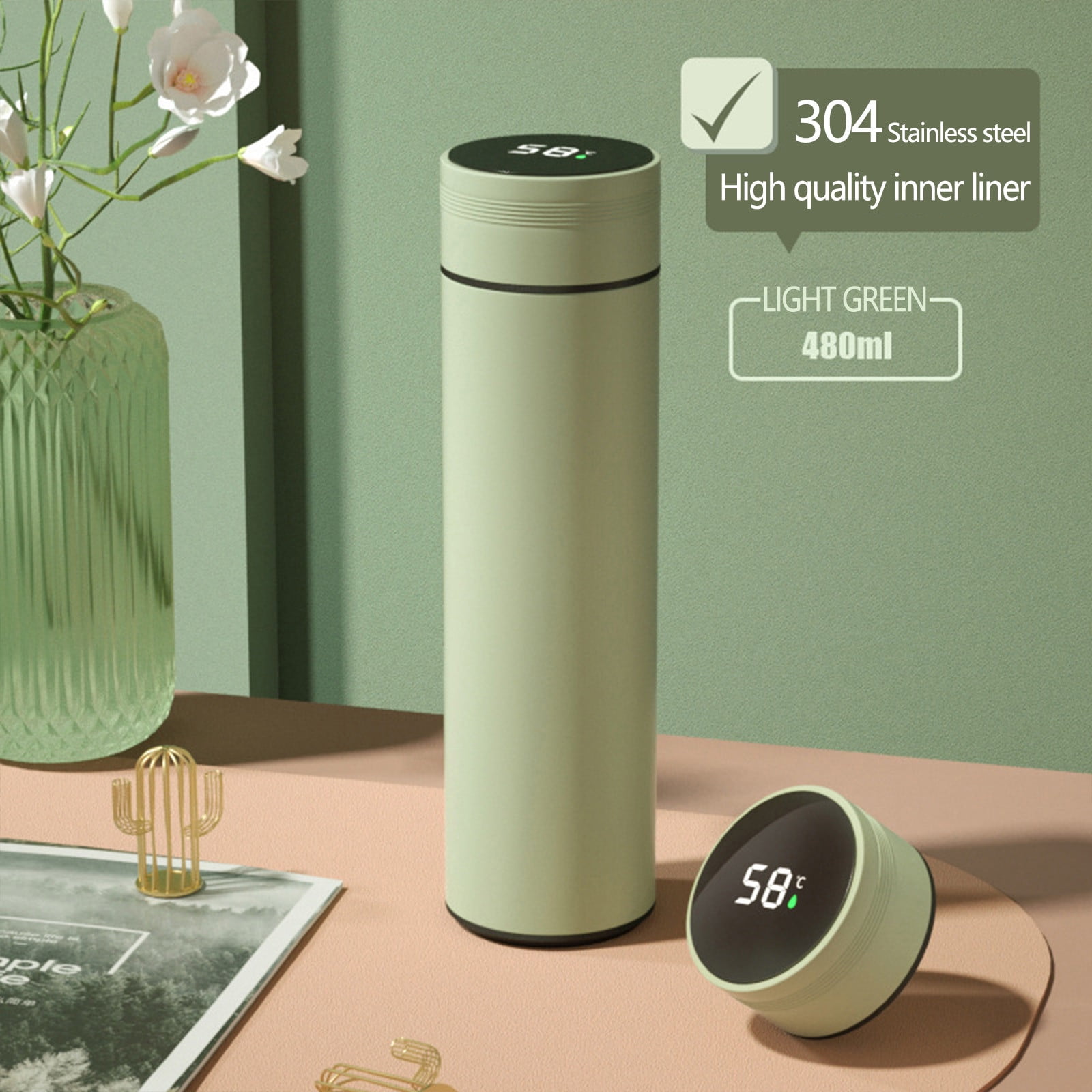 Big Save Feledorashia 480ml Insulated Water Bottle with LED Temperature Display Vacuum Water ...