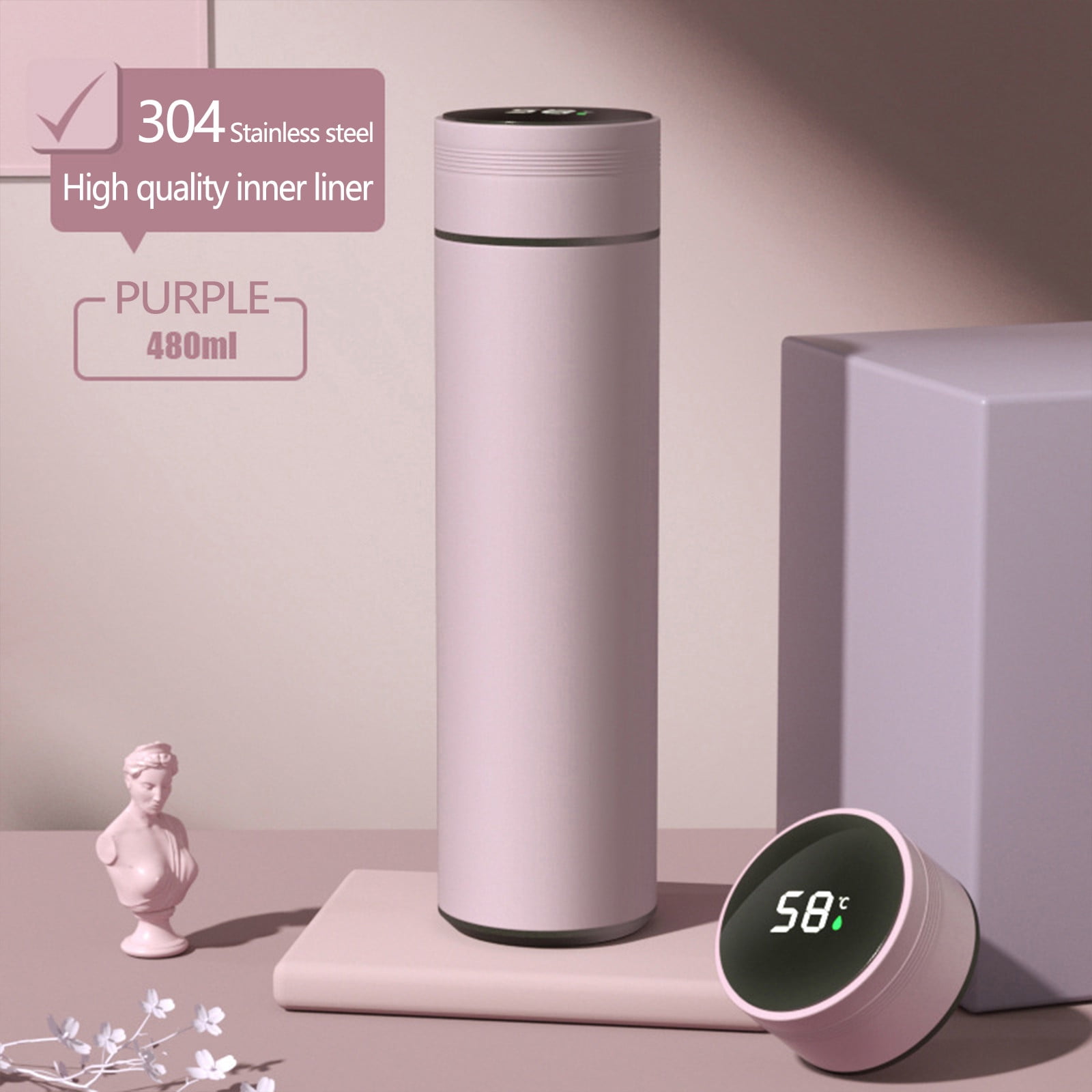 Big Save Feledorashia 480ml Insulated Water Bottle with LED Temperature Display Vacuum Water ...