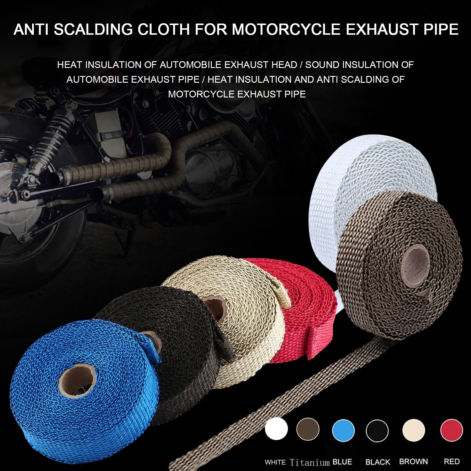 2.5CM 5M Fiberglass Exhaust Header Pipe Heat Wrap Tape, Exhaust ...
