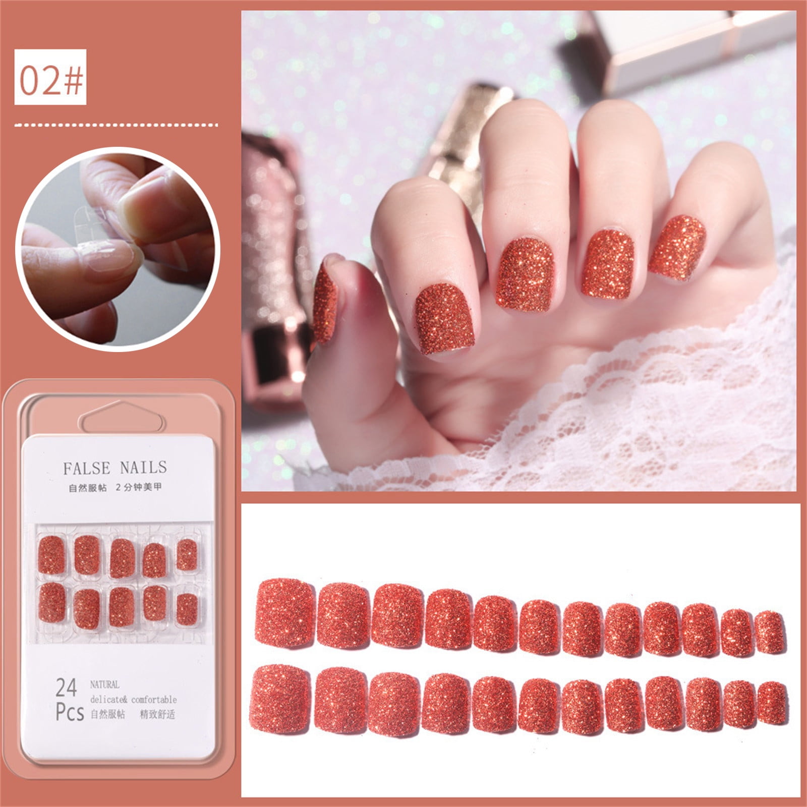Big Savings! JGF844 Nail Art Patches Wearing Nails 24 Short Fake Nails ...