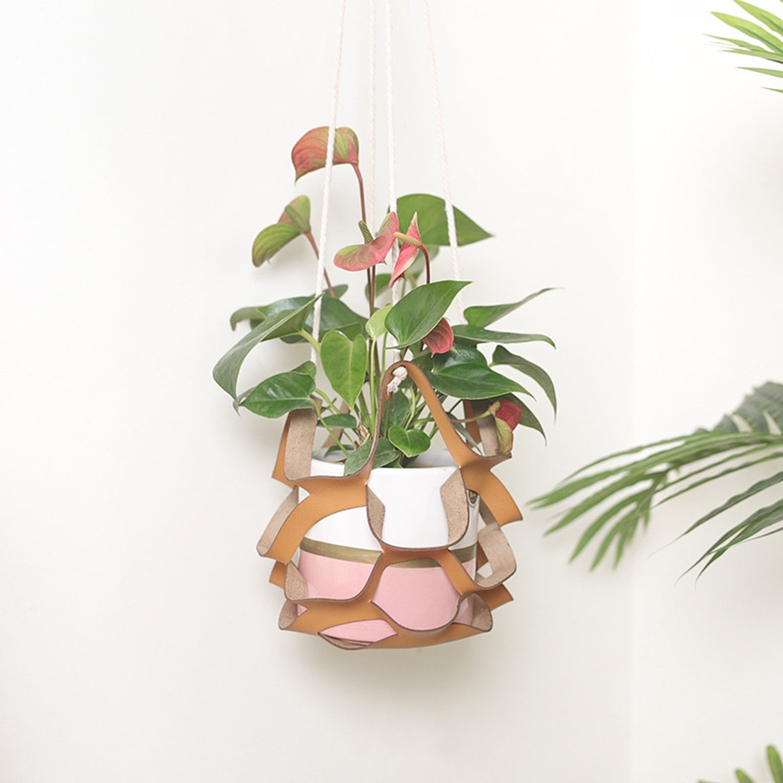 Big Savings! SLMOTUAE Leather Flower Pot Tray Multi- Plant Hanging ...