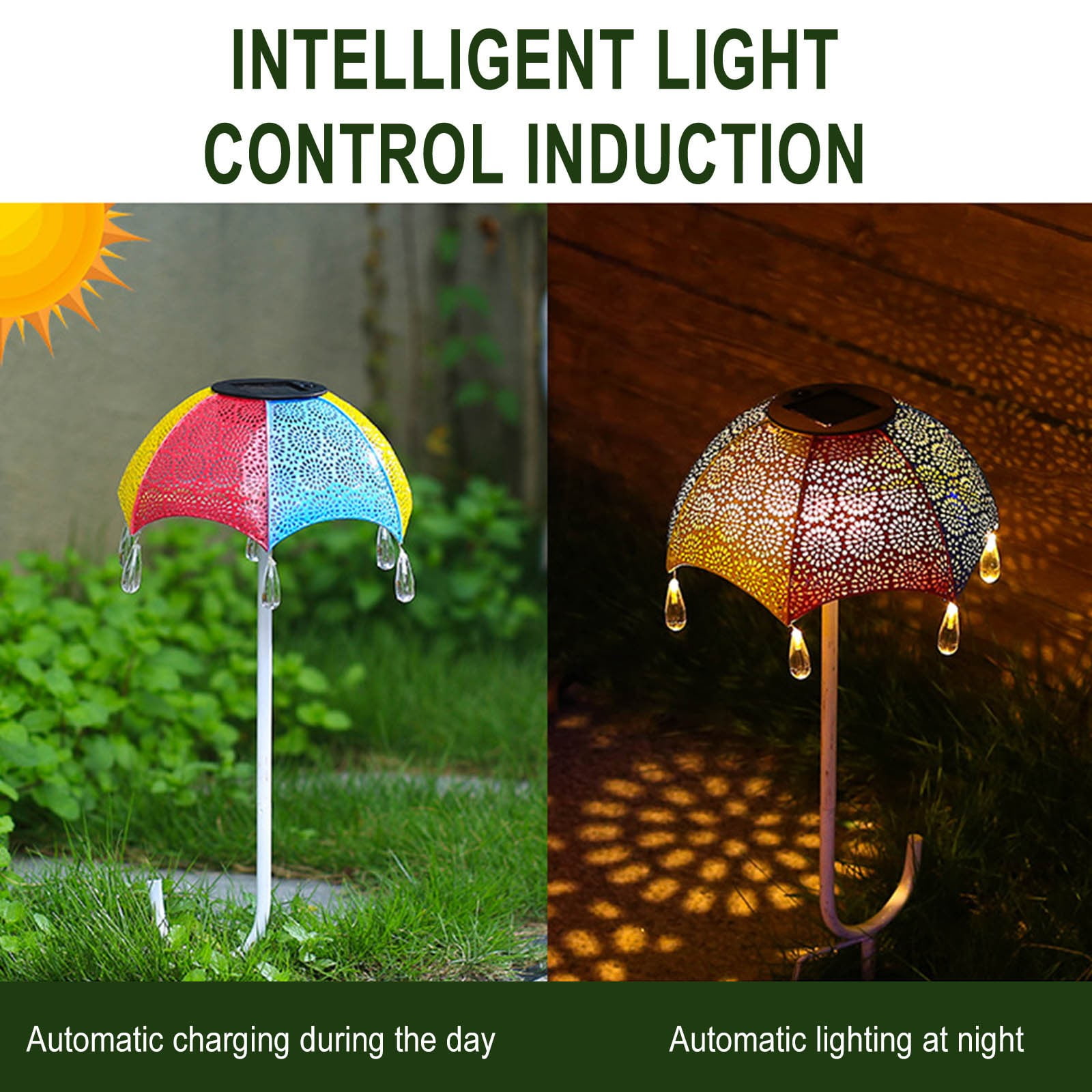 Big Savings! Solar Wrought Iron Umbrella Projection Ground Lamp ...